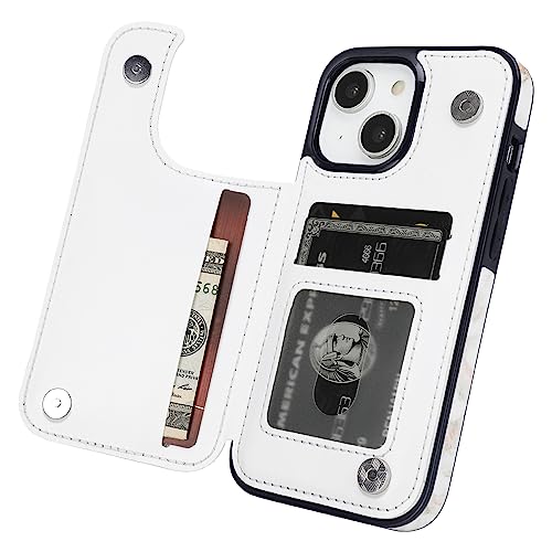 uCOLOR Flip Leather Wallet Case Card Holder Compatible with iPhone 13 6.1 iPhone 14 6.1 Women and Girls with Card Holder Kickstand (Rose Gold Marble)