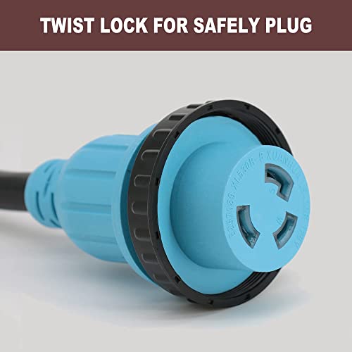 CircleCord 30 Amp 50 Feet RV Power Cord Twist Locking, Heavy Duty 10 Gauge 3 Wire STW Pure Copper Wire with Grip Handle, TT-30P to L5-30R with Cord Organizer for RV Trailer Campers
