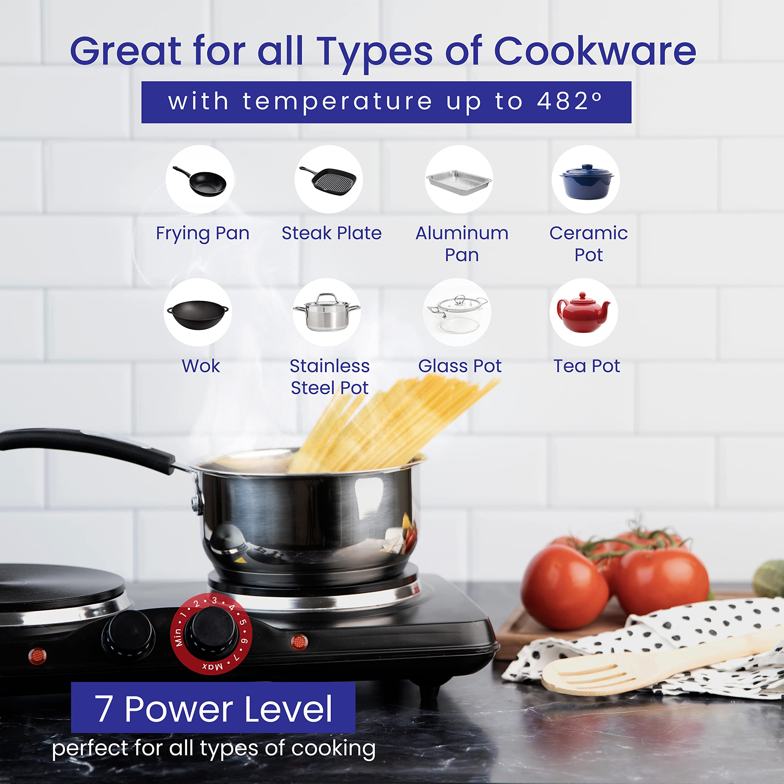 Cheftek Electric Double Burner Hot Plate - With Powerful 1700W, Adjustable Temperature Control, Portable Cooktop Compatible With All Cookware, Enamel-Coated, Non-Slip Feet, Countertop Burner