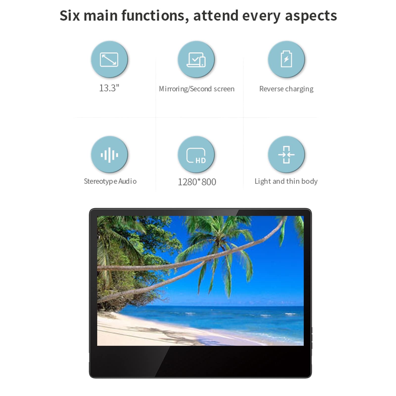 Frogued S3 Portable Monitor 1080P HD-Compatible Dual Speakers Ultra-Thin 13.3 Inch HDMI-Compatible/USB/DC Gaming Display Screen for Computer