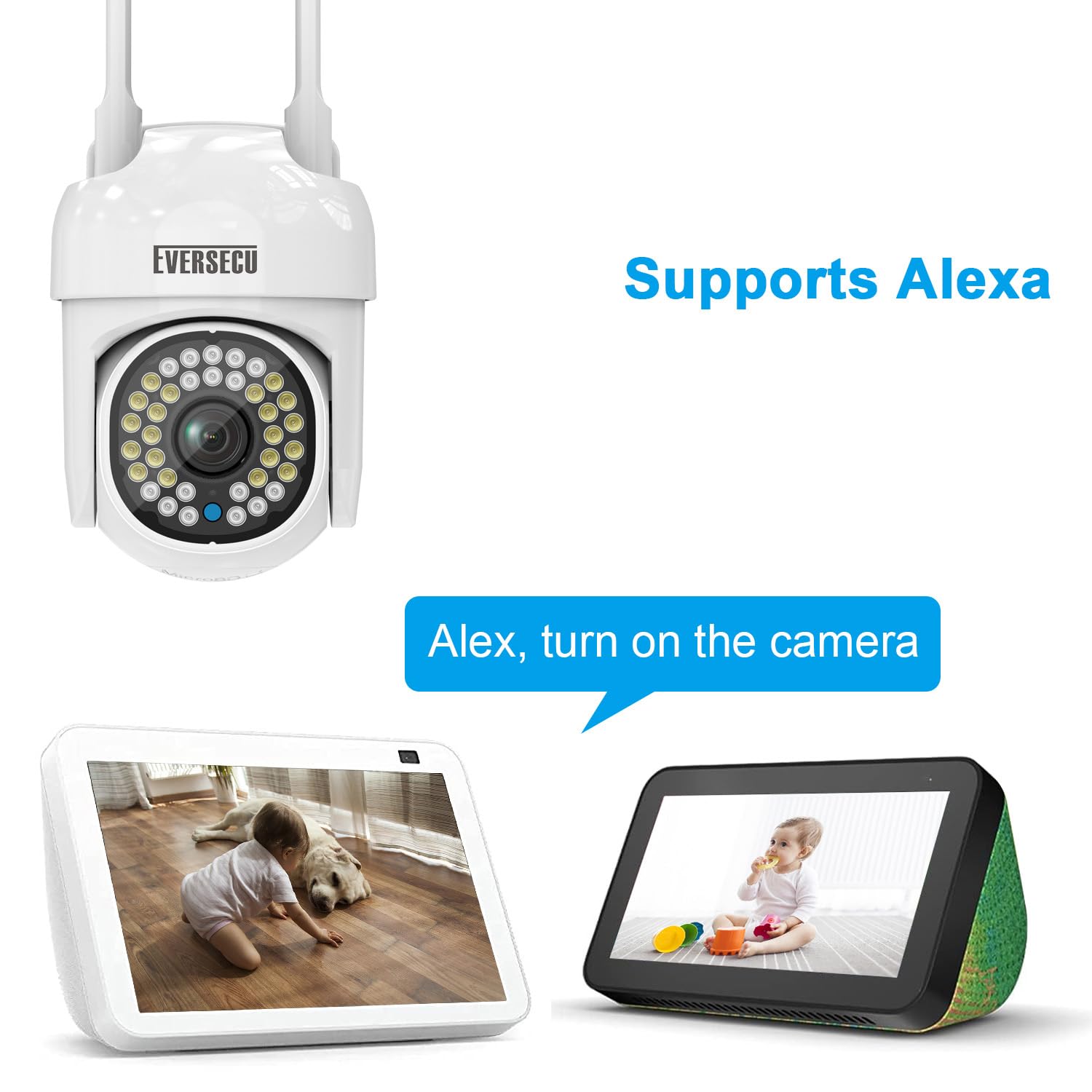 EVERSECU 2K 3.0MP Outdoor WiFi PTZ Security Camera, Motion Auto Tracking, 2 Way Audio, Infrared Night Vision, Smartphone App WiFi CCTV IP Camera Support SD Card & Cloud Storage