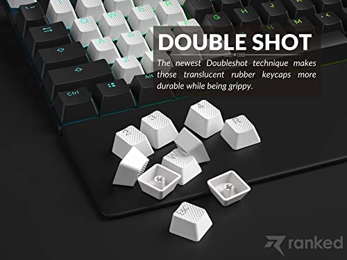 Ranked Rubber Keycap Set | Double Shot Translucent | OEM Profile for Mechanical Gaming Keyboard (White, 23 Keys)