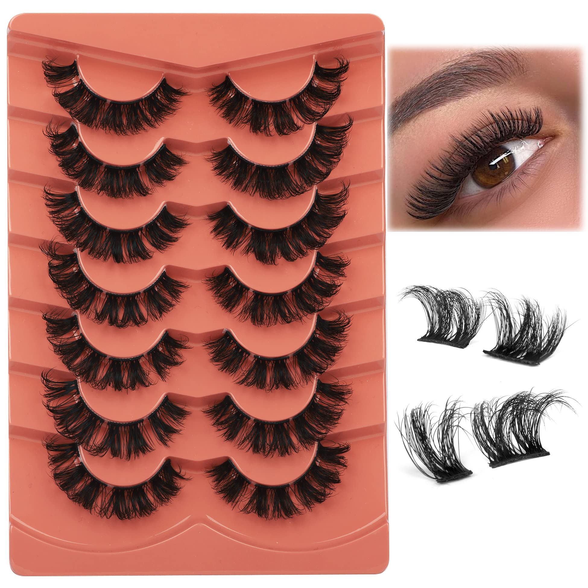 Fluffy False Eyelashes D Curl Faux Mink Lashes That Look Like Extensions DIY Cluster Lashes Wispy Pestañas Individual Eye Lash Clusters Natural Wispies Lashes ALPHONSE Mink Fake Eyelashes 7 Pairs Pack