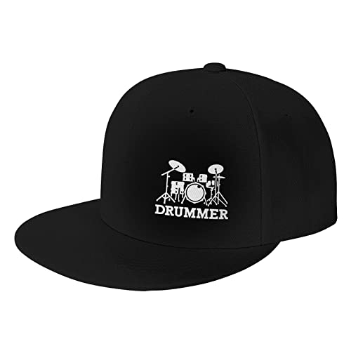 Drumsticks Drummer Tools Flat Brim Hat Men and Women Classic Hip Hop Style Flat Brim Black
