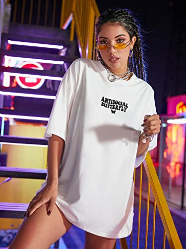 SOLY HUX Graphic Tees for Women Summer Casual Letter Print Short Sleeve T Shirt Loose Oversized Tee Tops White L