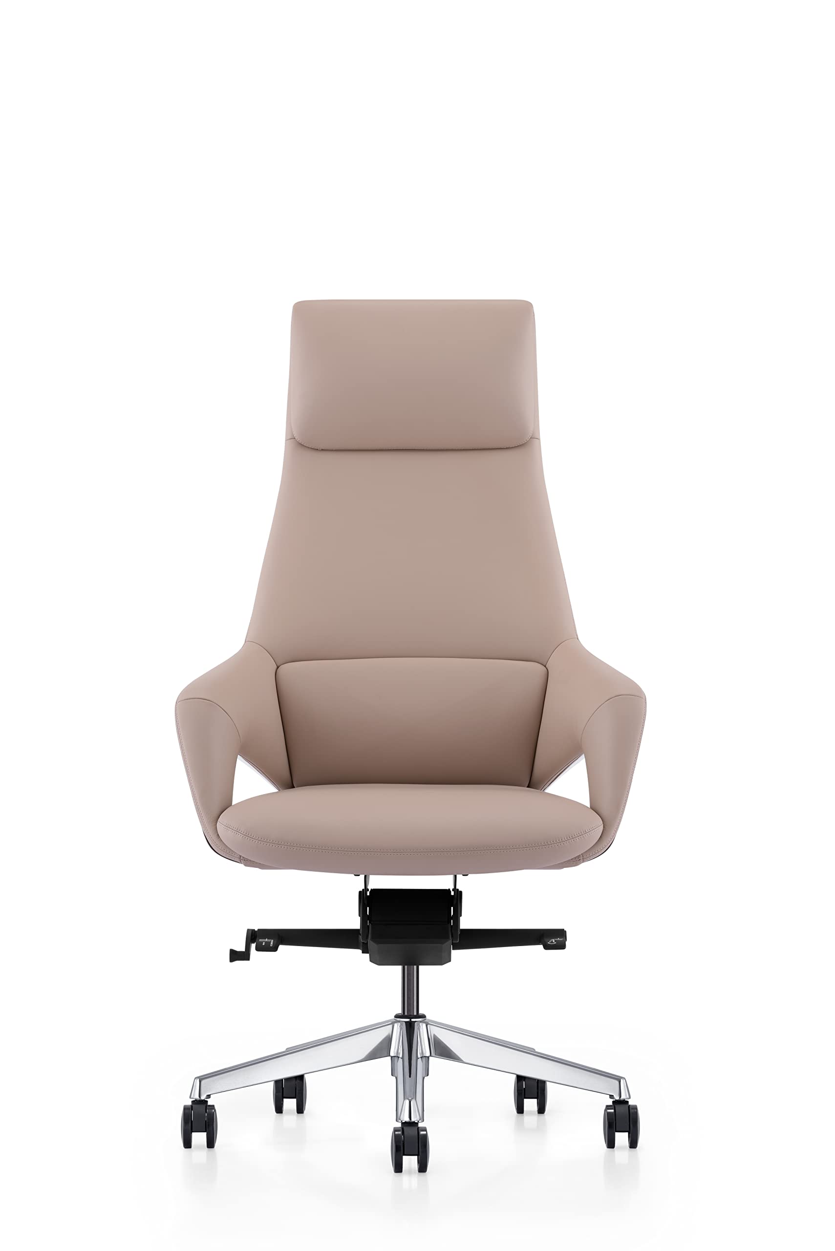 Limari Home Melrost Collection Modern High Back Adjustable Leather Executive Office Chair, Beige, Silver