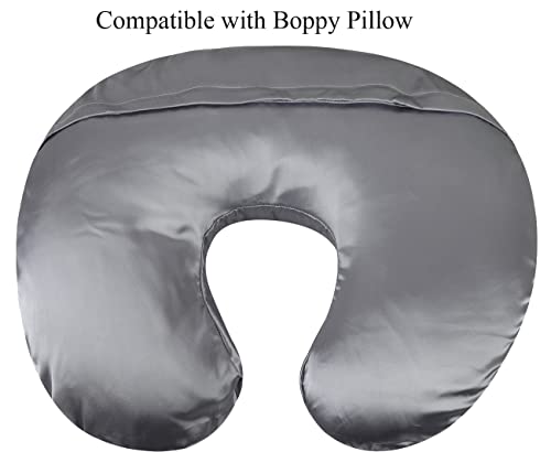 Satin Nursing Pillow Cover Set 2 Pack Ultra Soft Silk Compatible with Boppy Pillow Protect for Baby Hair and Skin Grey & Pink