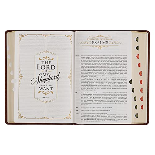 KJV Study Bible, Large Print Faux Leather - Thumb Index, King James Version Holy Bible, Art Nouveau Framed Saddle Tan
