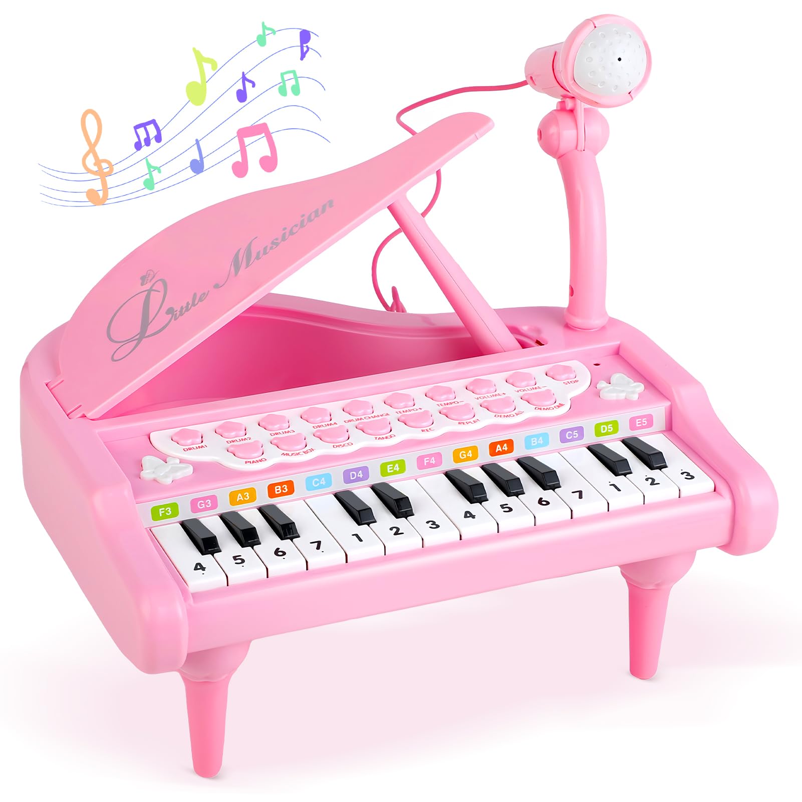 Toddler Piano Keyboard Toy - Toy Piano for 1 2 3 Years Old Girls Birthday Gift Piano Multi Functional Musical Toy with Microphone