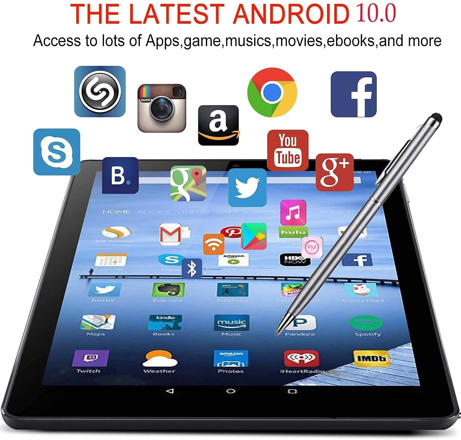 DUODUOGO Tablet 2 in 1, Tablet 10.1 inch Android Tablet with Keyboard, Case Mouse Stylus, 4GB+64GB(128GB Expand), Dual SIM 4G Cellular+Wi-Fi, Quad-Core Processor,1920 * 1200 IPS HD Display (Black)