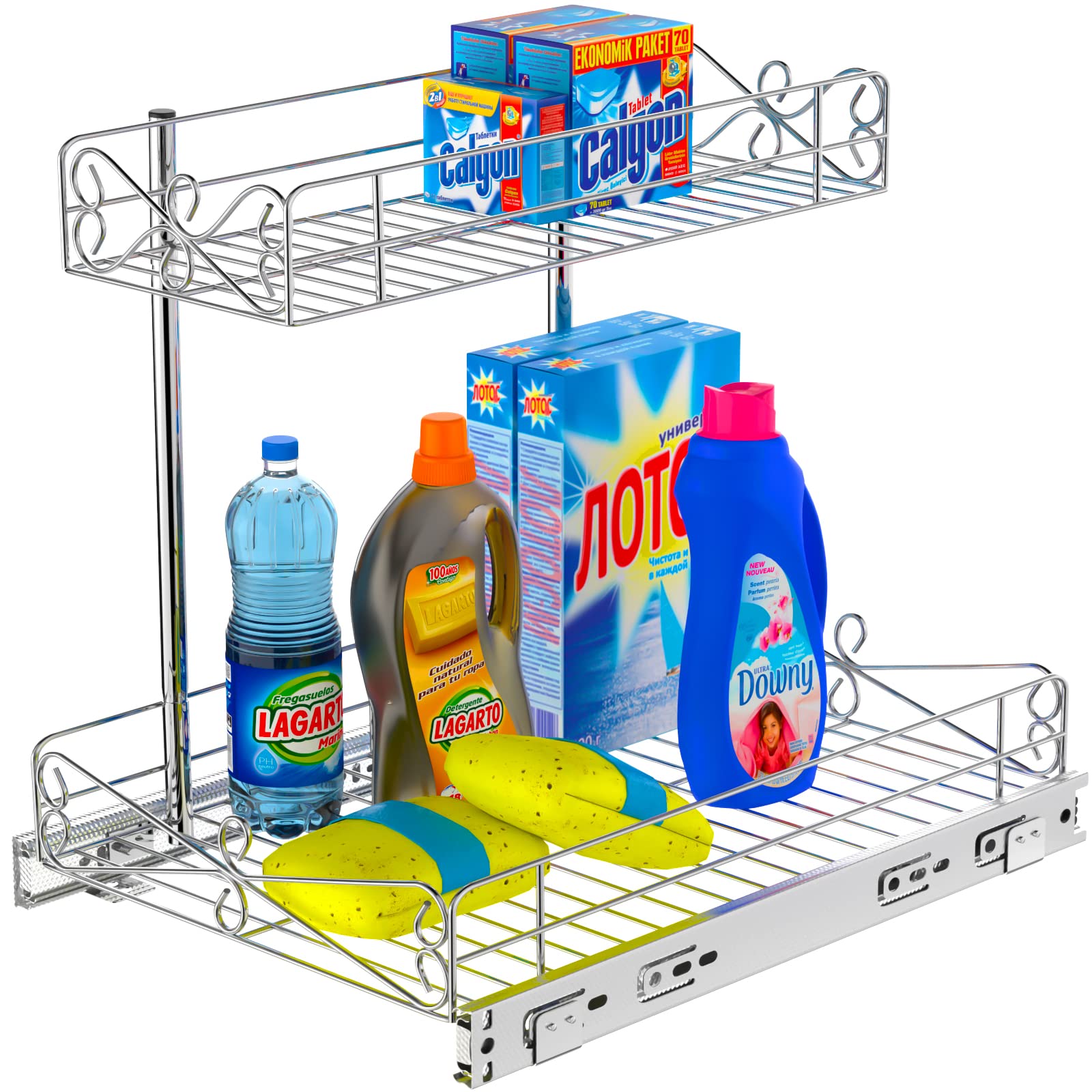 CNIOEPL Pull Out Cabinet Organizer,2-Tier Under Sink Slide Out Kitchen Cabinet Storage Shelves with Sliding Storage Basket Drawers, for Bathroom, Kitchen- 12.6W x 16.5D x 13H