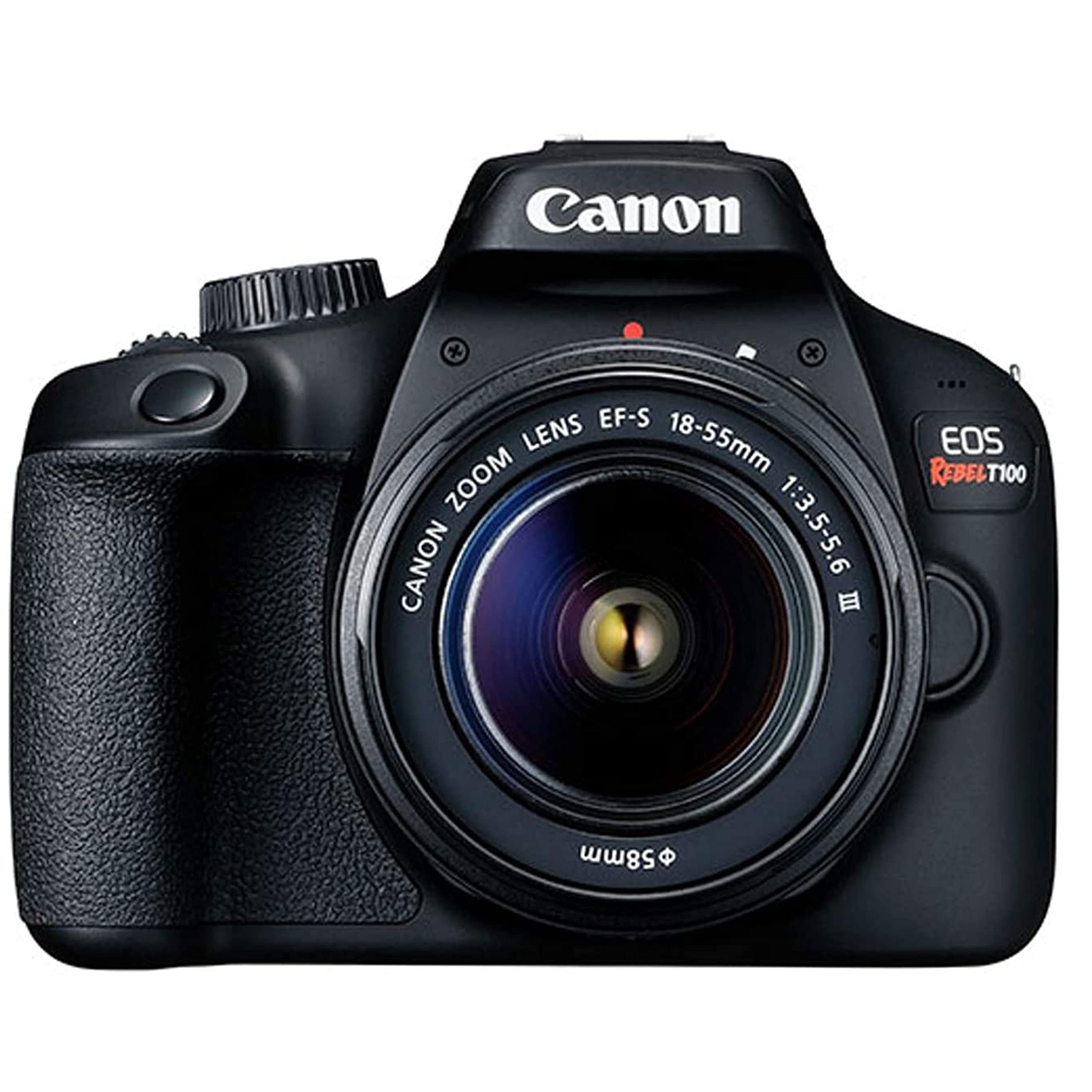 Canon EOS Rebel T100 DSLR Camera w/ 18-55mm F/3.5-5.6 Zoom Lens + Macro + Telephoto + More (18pc Bundle) (Renewed)