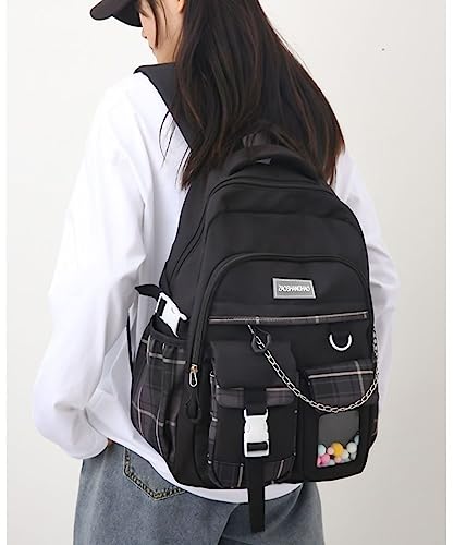 kiobrvhe Kawaii Backpack with Cute Accessories Laptop Backpack Lightweight Waterproof Casual Rucksack for Hiking Travel Sports (D Black)