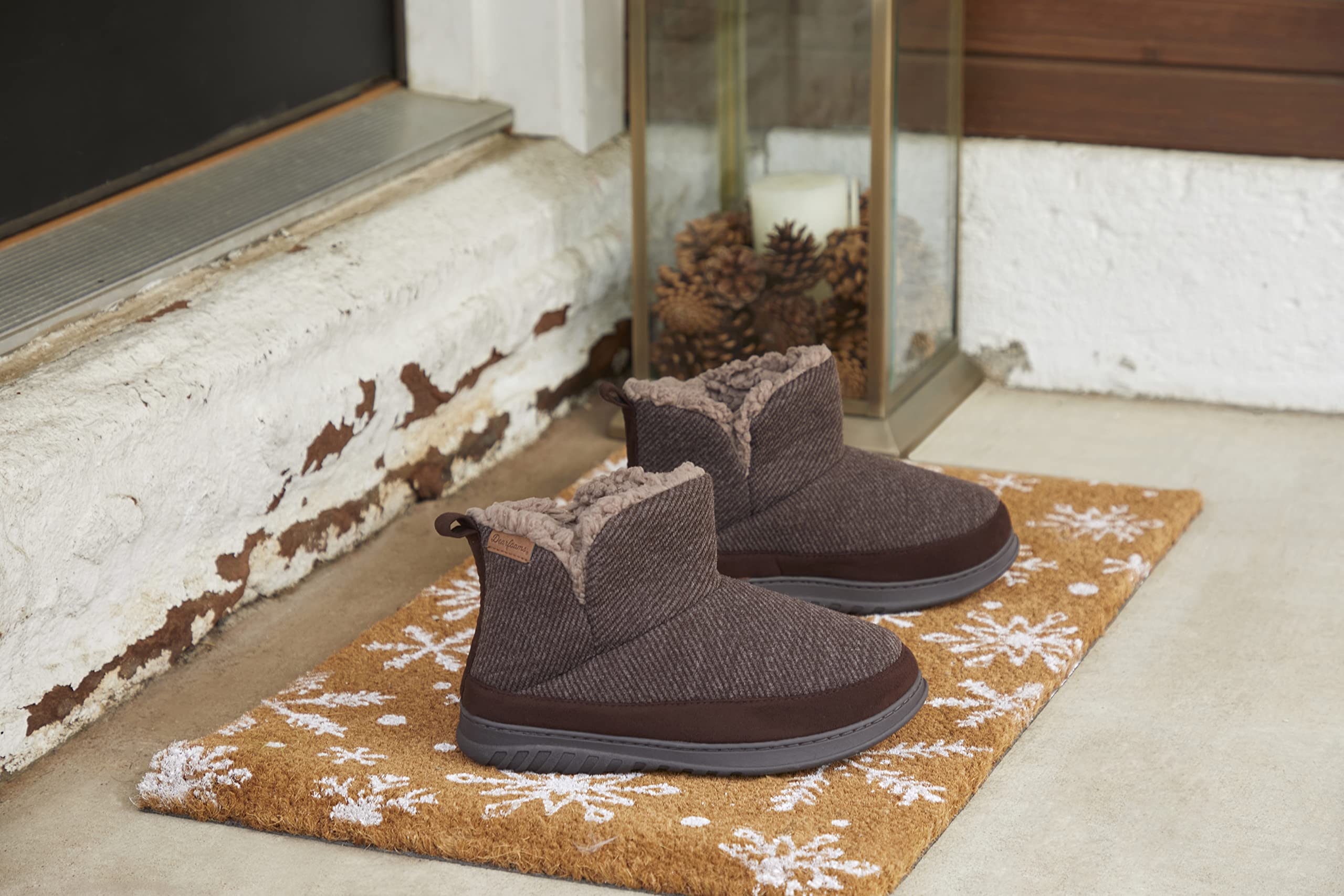 Dearfoams mens James Woven Boot Slipper, Coffee, X-Large US