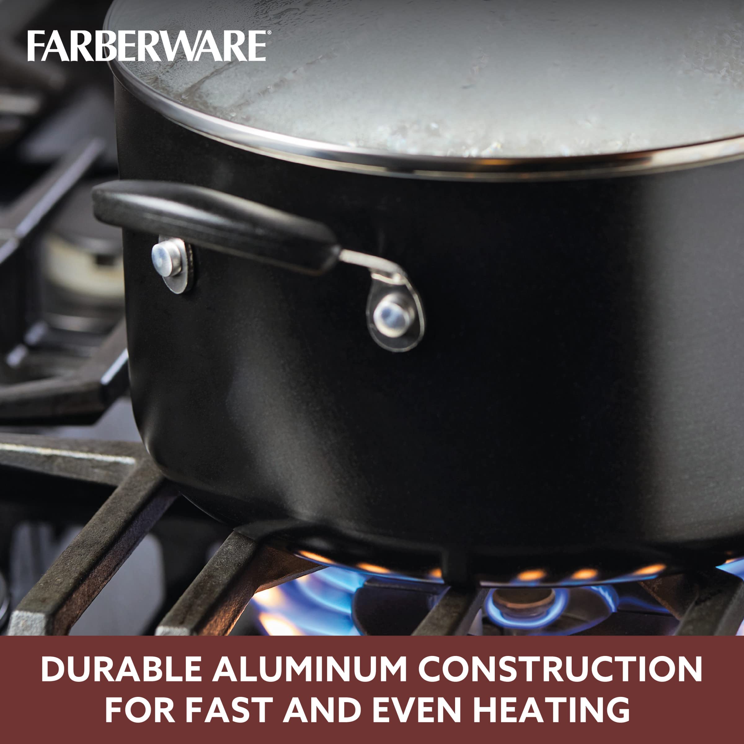 Farberware Smart Control Nonstick Cookware Pots and Pans Set, 14 Piece, Black