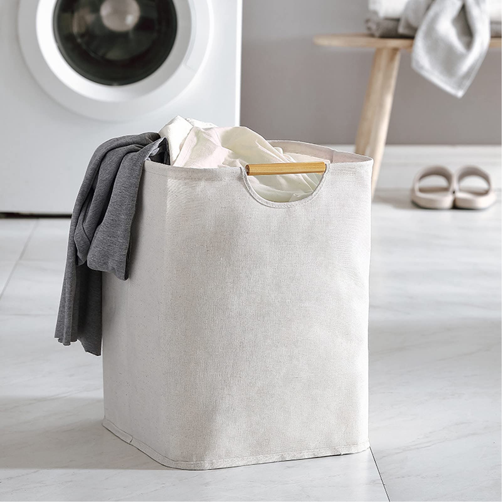 Large Laundry Basket Waterproof Laundry Hamper with Wooden Handle Dirty Clothes Basket Storage Basket Laundry Bin for Household Bathroom(Small)