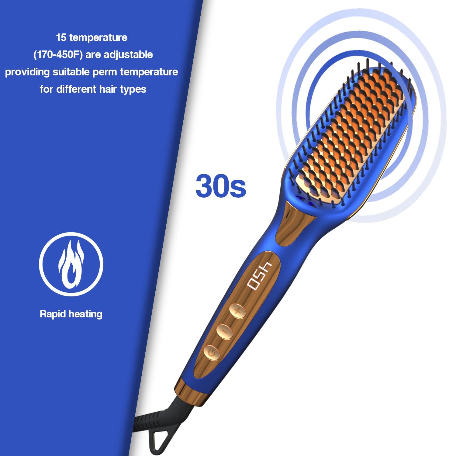 Hair Straightener Brush, 30s Fast MCH Heating Negative Ionic Hot Straightening Brush for Home Salon, Auto-Off Safety & Anti-Scald, Auto Temperature Lock with Universal Dual Voltage