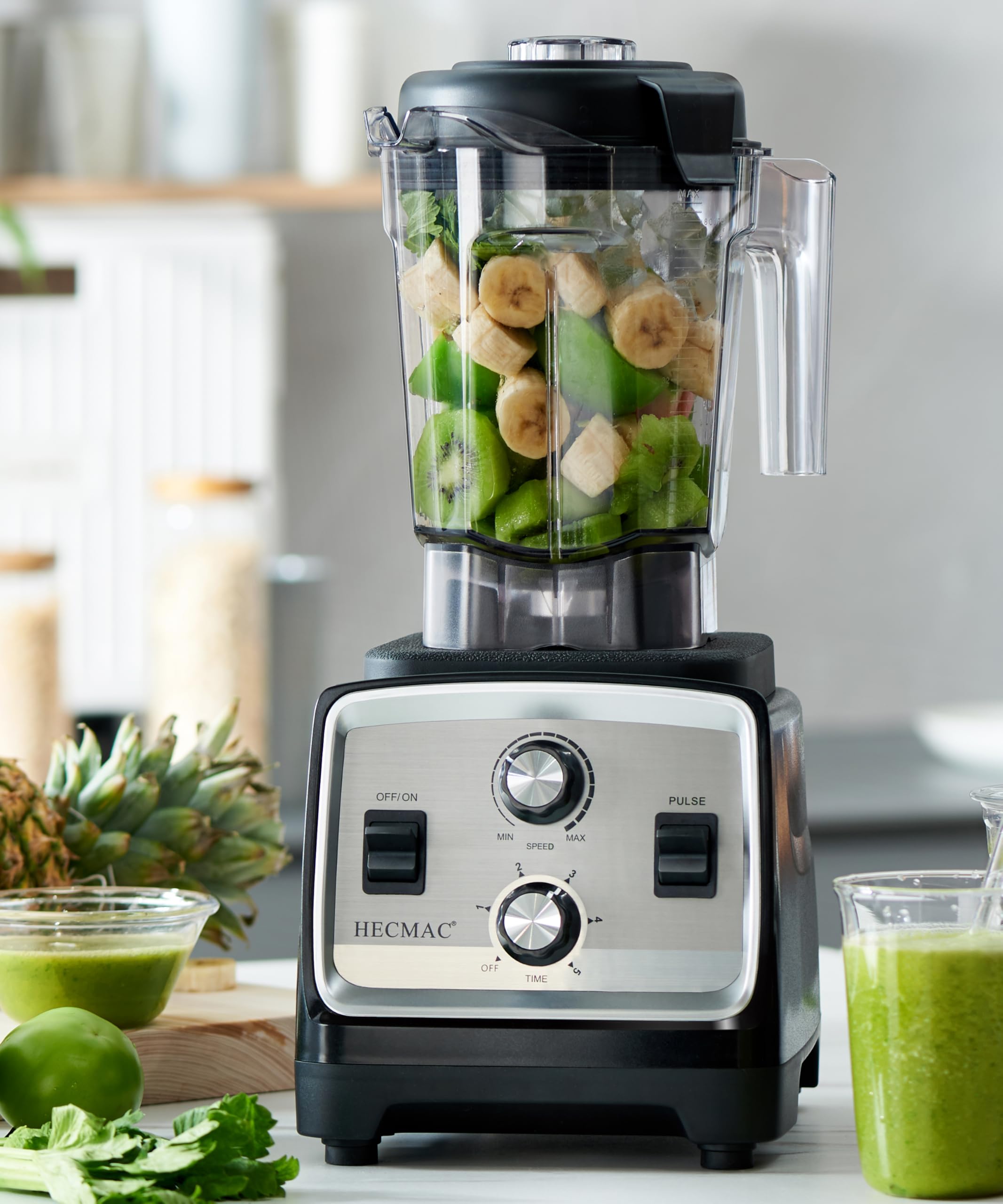 HECMAC 3-Peak HP Powerful Blender with 68 oz. BPA Free Self-Cleaning Container, Handy Tamper – Professional-Grade for Home & Commercial Kitchen, Food and Drink Blending (Max. 2200W/1400W, 110V)
