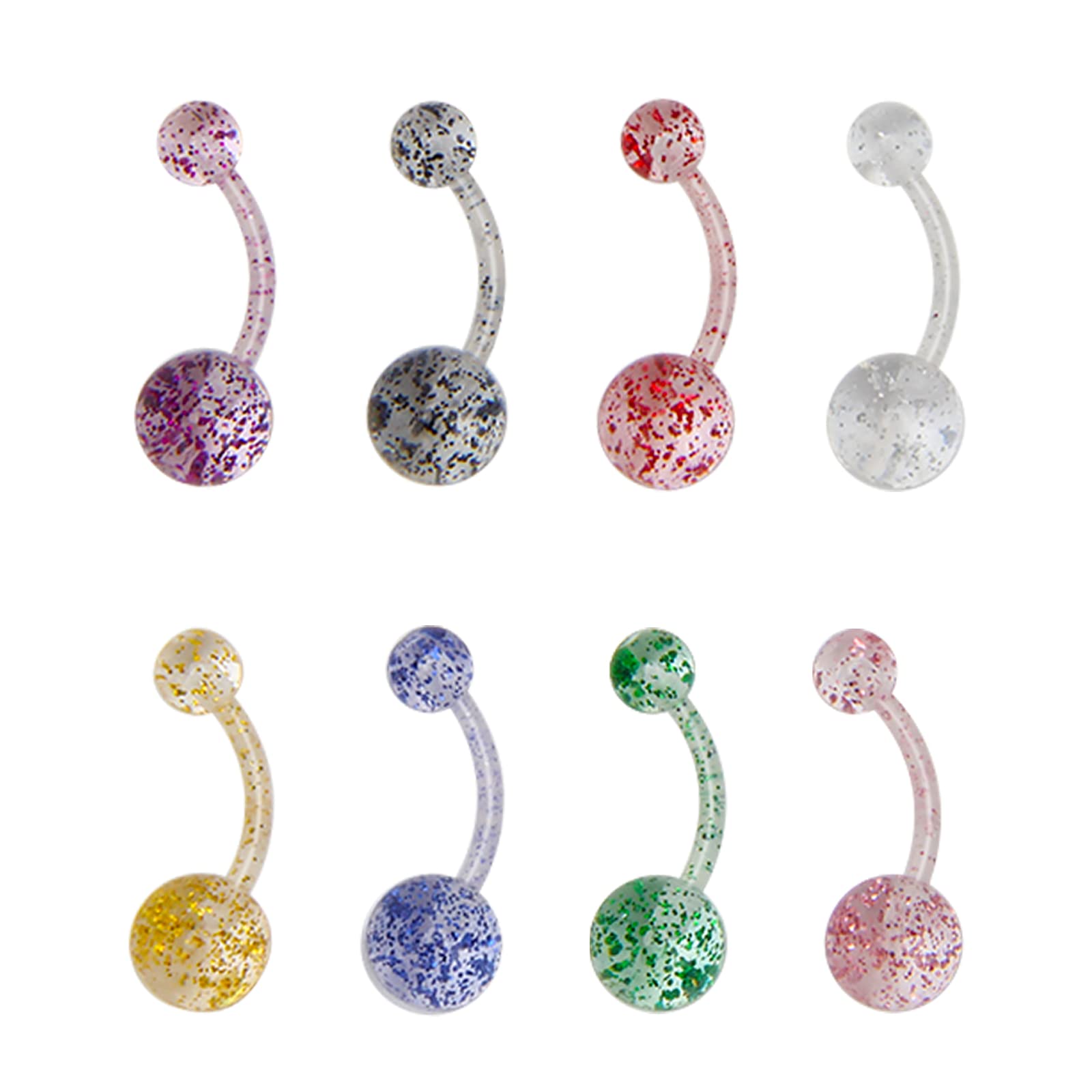 CrazyPiercing Bioflex Belly Bottom Ring 16G Glitter Belly Button Rings Muti-Color Clear Plastic Belly Button Rings Navel Rings Body Piercing Jewelry for Women Man (8 PCS), 16G US, Plastic, no gemstone