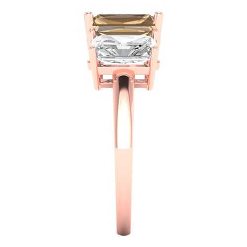 Clara Pucci 4.0ct Emerald Cut 3 Stone Solitaire Champagne Simulated Diamond Engagement Promise Anniversary Bridal Ring 18K Rose Gold 9.75