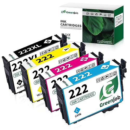 Greenjob 222XL Ink Cartridges Remanufactured Replacement for Epson 222 Ink Cartridges Combo Pack 222 XL T222 T222XL to use with Expression Home XP-5200, Workforce WF-2960 Wireless All-in-One (4 Pack)