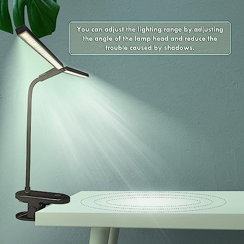 deaunbr LED Reading Light with Clip, Desk Lamp 48 LEDs 2600mAh Battery USB Rechargeable Book Lights Stepless Adjustable Brightness Eye Protection Table Lamps for Bed Headboard, Home, Office - Black
