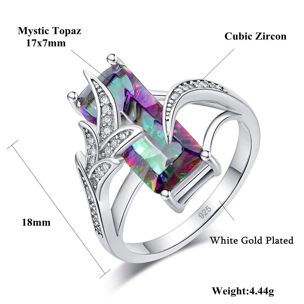 CiNily Womens Created Rainbow Topaz Rings White Gold Plated Jewelry Gifts Engagement Rings Size 7