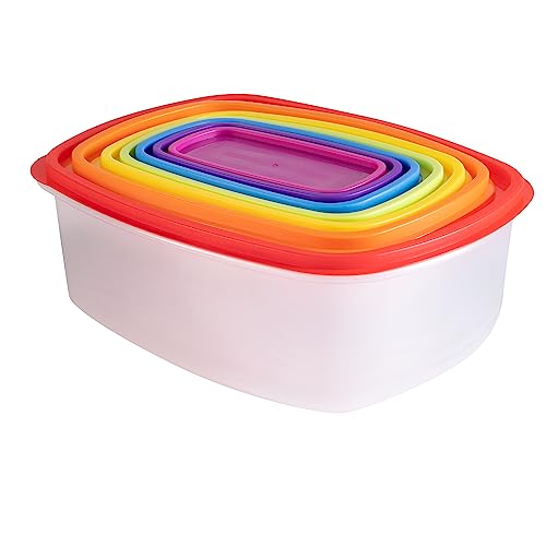 Kitchen Details 14 Piece Food Storage Container Set | Nested | 7 Containers and 7 Lids | Stackable | BPA Free | Dishwasher & Freezer Safe | 7 Sizes | Rainbow