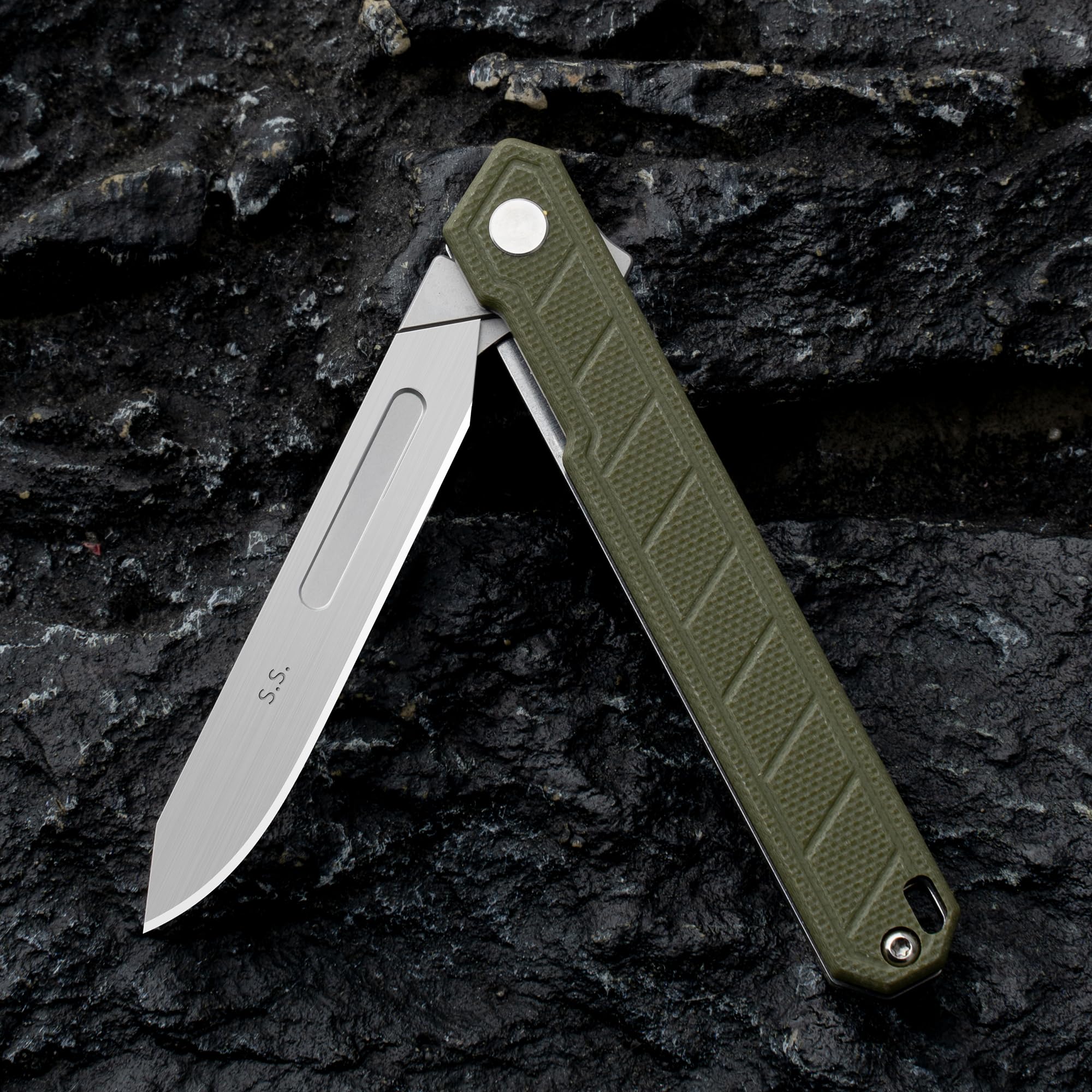 OLITANS G046 Mecha Mini Slim Folding Scalpel with 5pcs #24 and 5pcs #60 G14 Handle with Liner Lock, Utility EDC Pocket Knife with Back Clip(Green)