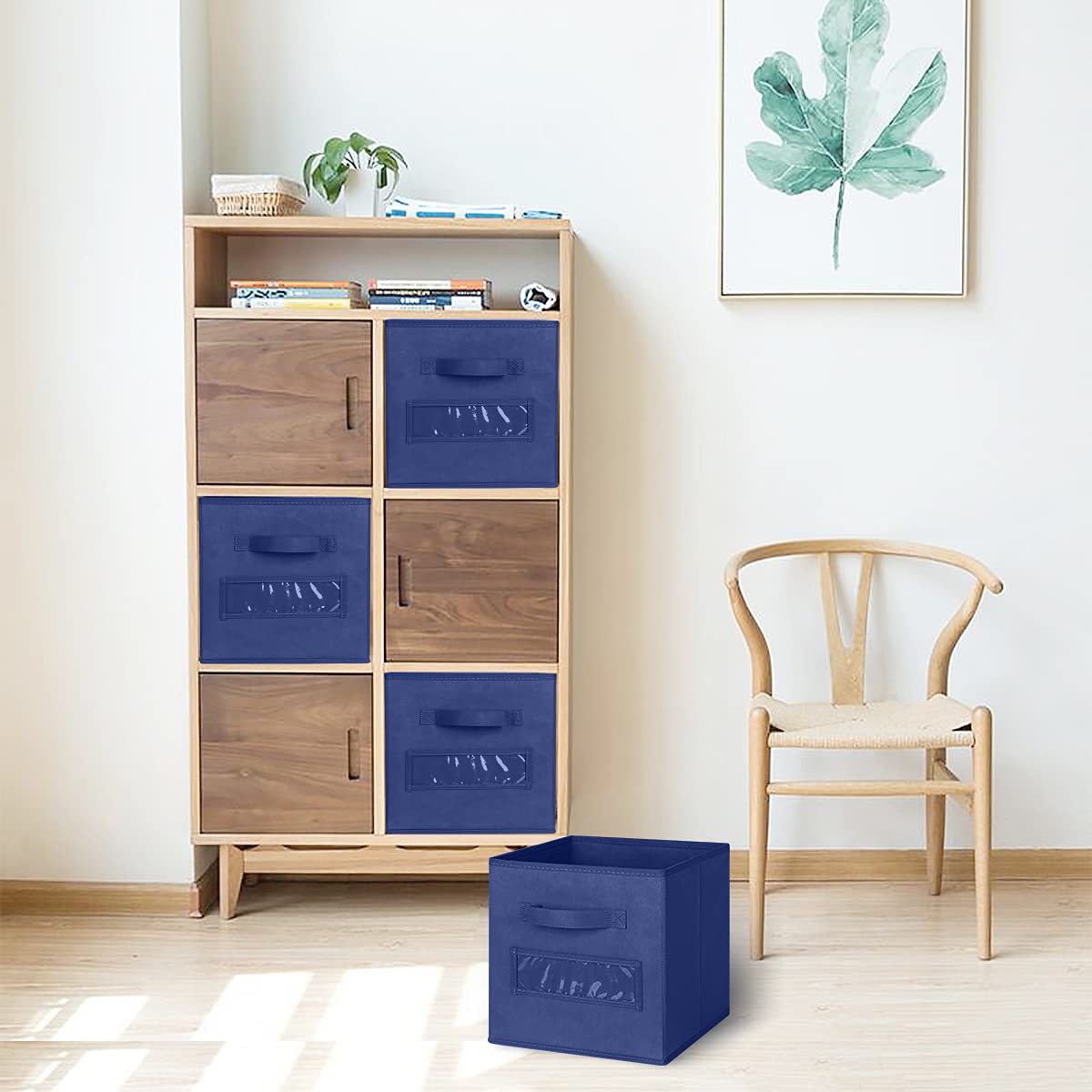 TomCare 8-Pack Storage Cubes Foldable Fabric Cube Storage Bins with 10 Label Window Cards Cloth Cube Organizer Bins Storage Baskets Containers for Shelves Closet Organizers Cubby Cube Storage (Navy)