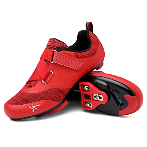 Cycling Shoes Mens Womens Road Indoor Bike Shoes Lightweight Breathable Hook-Ring Compatible Peloton with Delta Cleats,Red,8.5