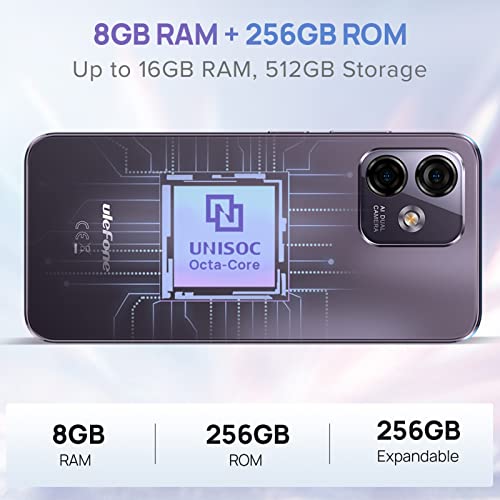 Ulefone Note 16 Pro Unlocked Cell Phone 16GB+256GB, 8-Core, 6.52" Display Smartphone Unlocked, Android 13, 50MP AI Camera Mobile Phone, 4400 mAh, Dual 4G LTE, Fingerprint Unlock, U.S. Version, Purple