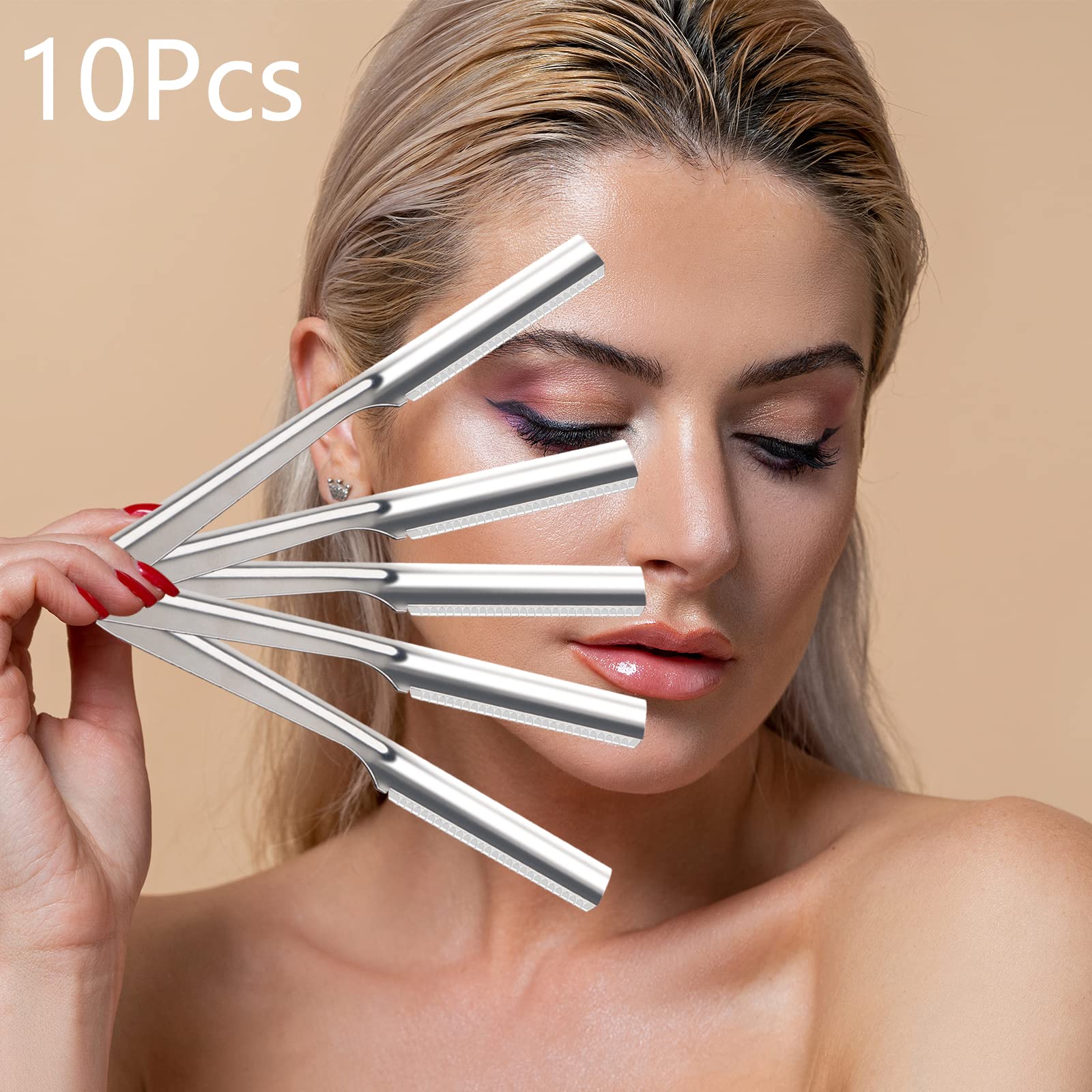 Eyebrow Razor for Women, Facial Shaver Razor, Brow Shaper Eyebrow Trimmer, Sharp Dermaplaning Tool with 10pcs - Stainless Steel Silvery