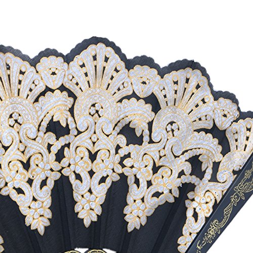DTBBKsy Black Spanish Style Dance Party Wedding Lace Silk Folding Hand Held Flower Fan Hand Fan Folding Fan