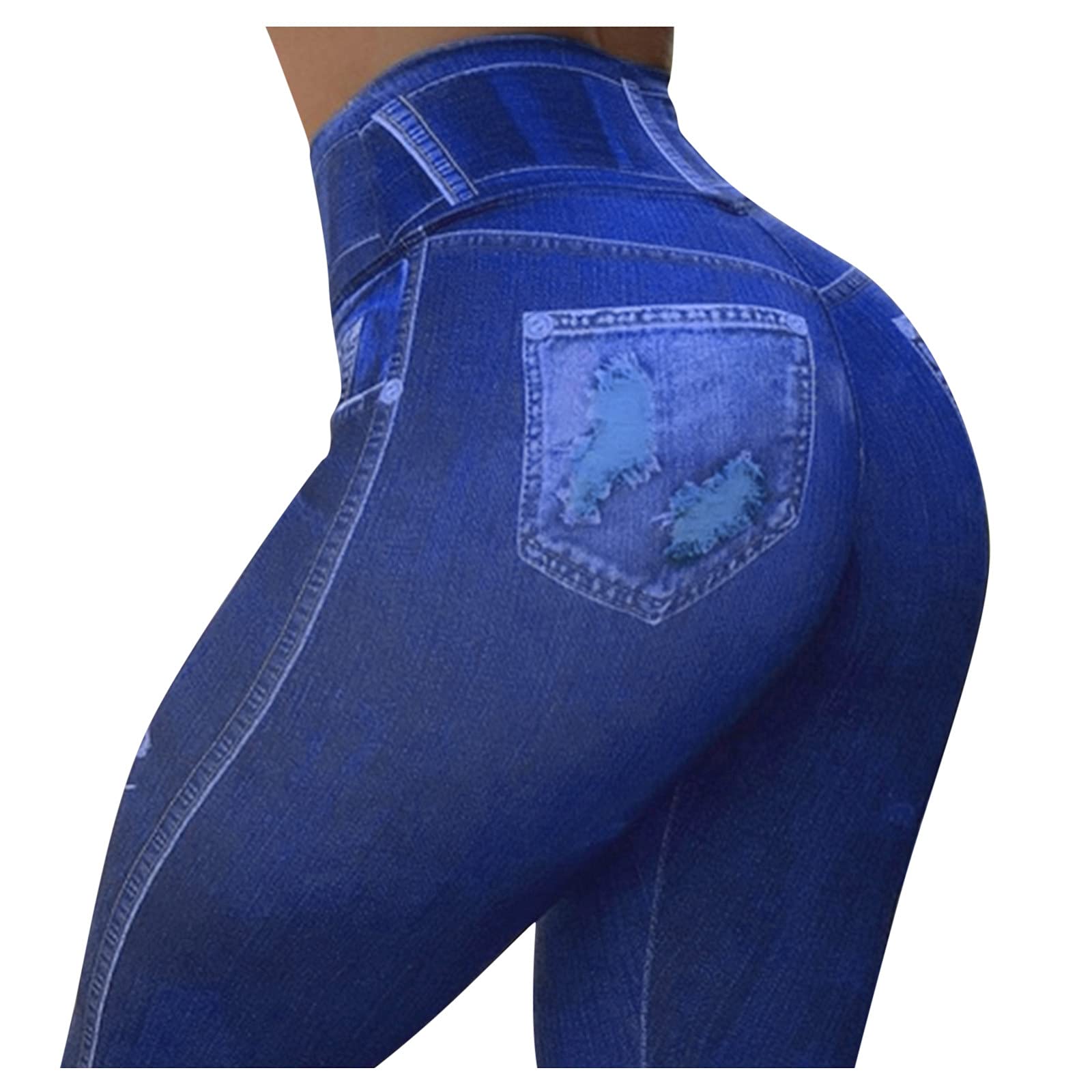 DUOWEI Yoga Pants Pockets Mesh Butt Women's Yoga Pants Leggings High High Lifting Solid Waist Seamless Pants Tall WOM Blue