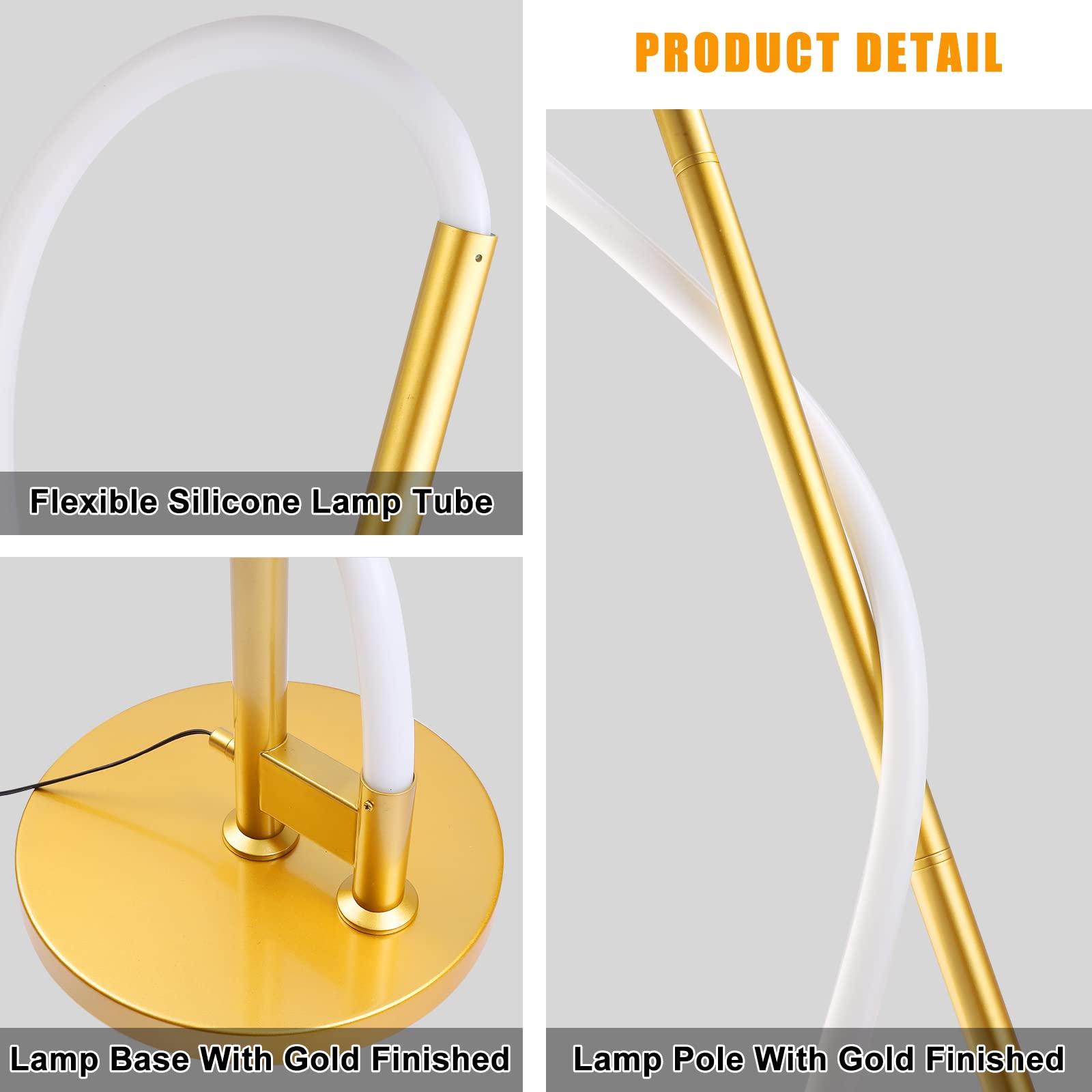DEC LUCE DECOLUCE LIGHTING Modern LED Gold Floor Lamp, Flexible DIY Modeling Tall Standing Lamp, 35W/2700lm Ultra Bright White Light Corner Floor lamp for Bedroom, Living Room, Office
