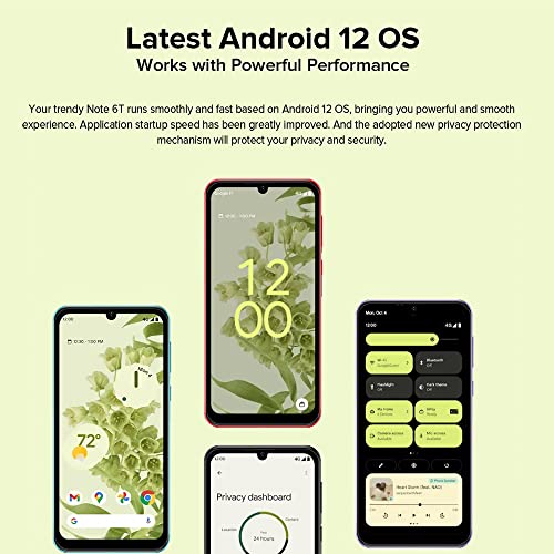 Ulefone Unlocked Smartphones, Note 6T Latest Android 12 3GB+64GB Cell Phone, 6.1" HD+ Screen, 3300mAh Battery, 13MP+5MP Dual Camera, Global Unlocked Dual SIM 4G Android Phone, GPS,FM,Face ID