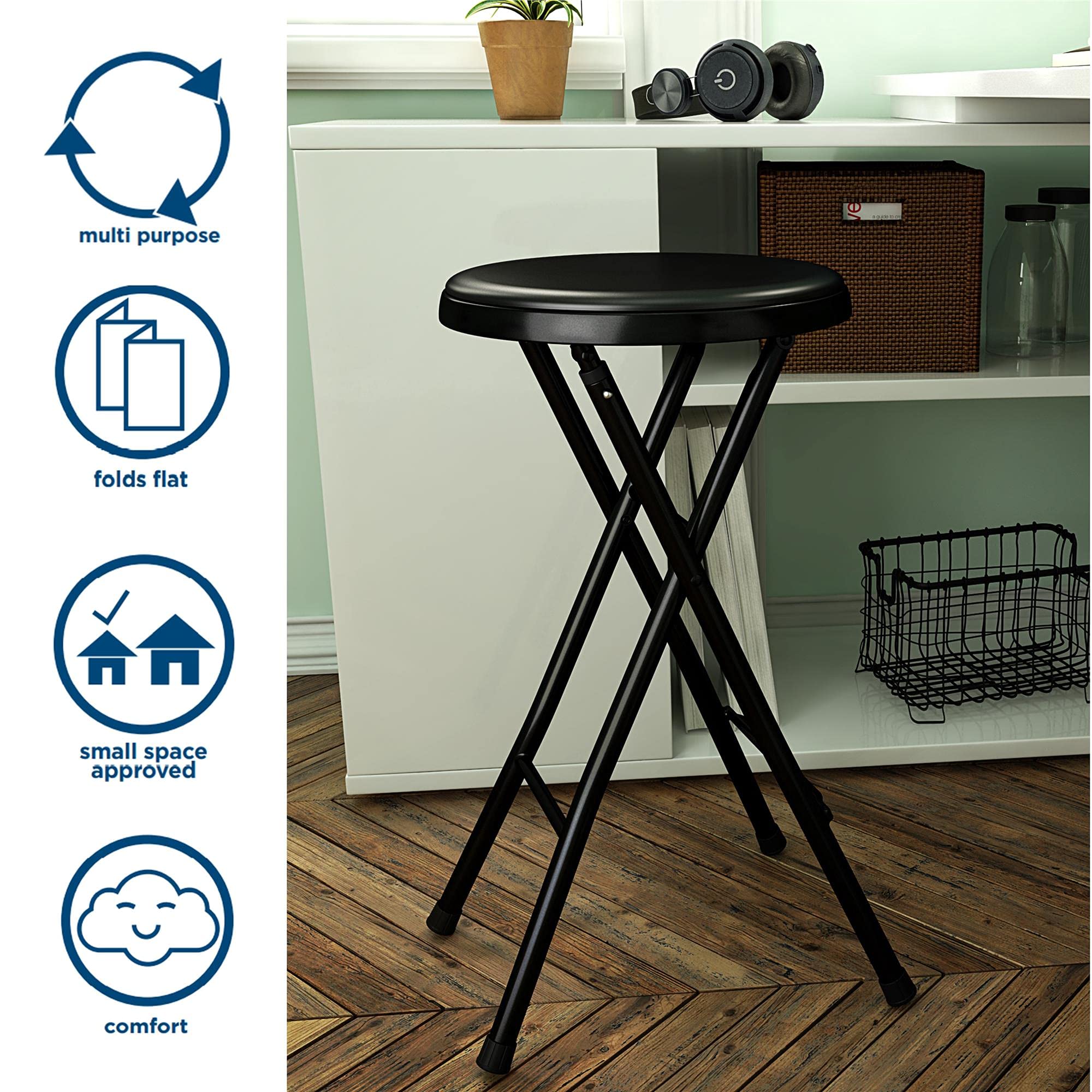 COSCO 24" Vinyl Padded Folding Stool, Multipurpose, for Small Spaces, Double Braced, 2-Pack, Black