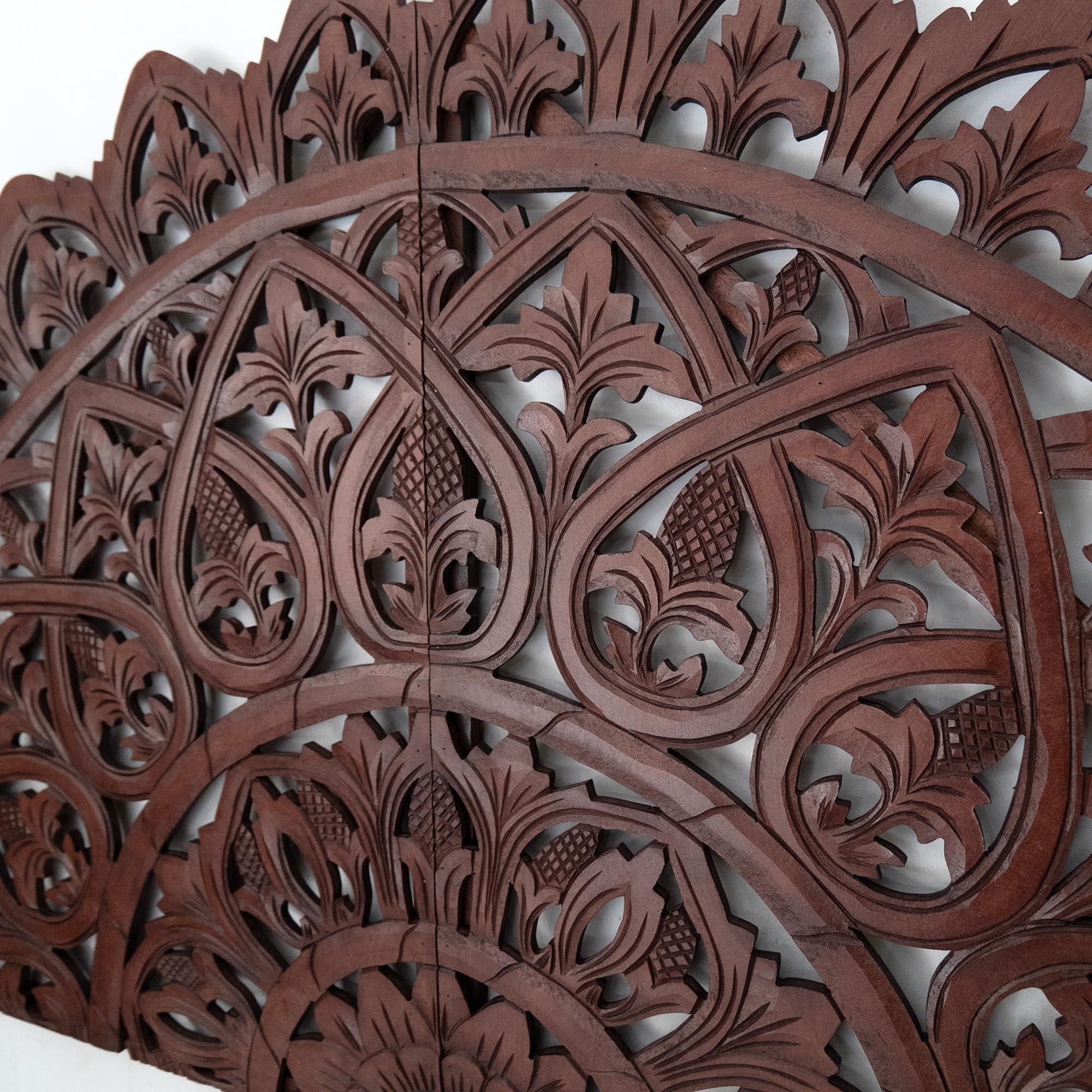 Half Moon Queen Wood Headboard Brown | Carved Full Headboard Only | Wooden Headboard Full Size Bed | Wall Mount Headboard Queen | Full Bed Headboard Panels (Mahkota Dark Brown, Queen)