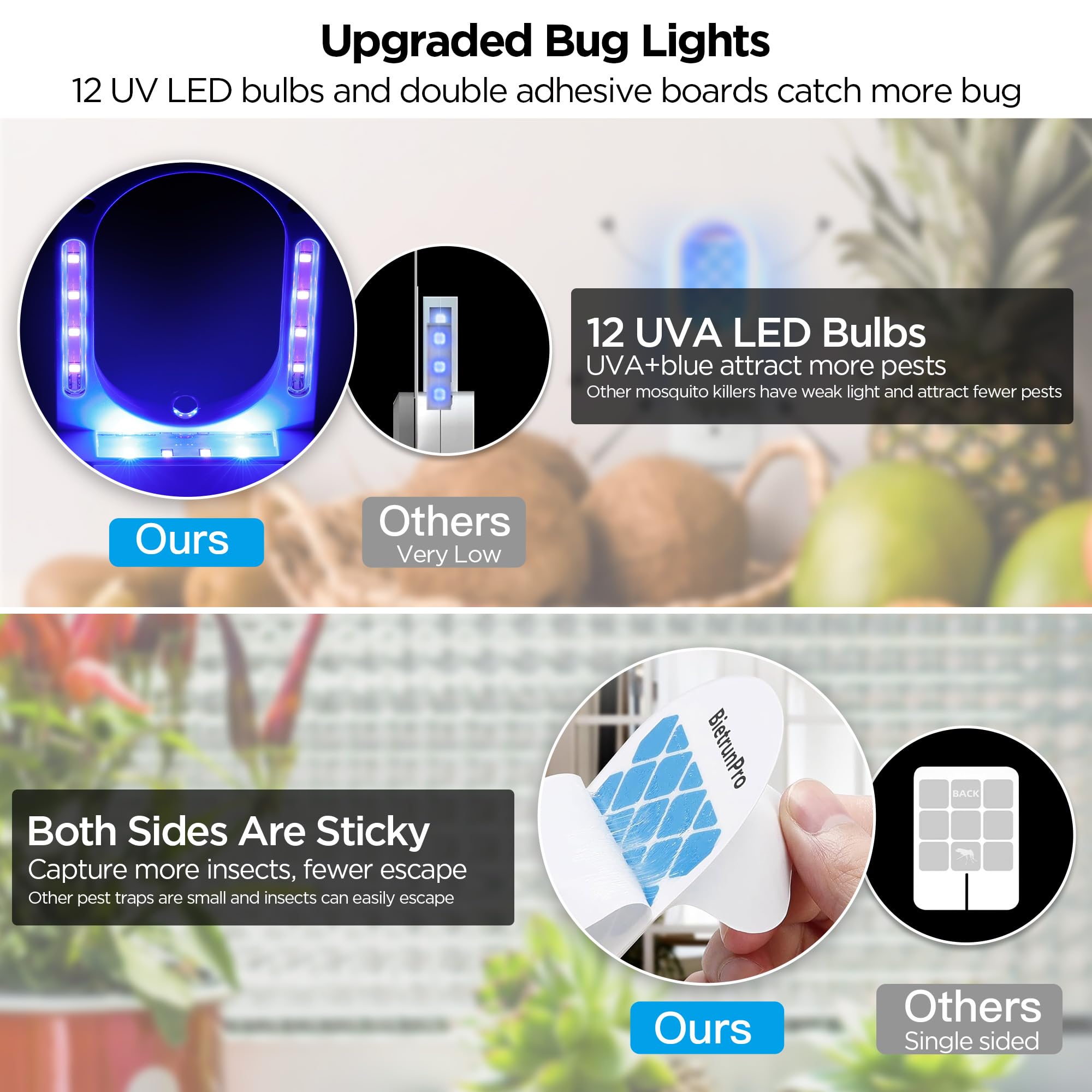 Fruit Fly Traps/Gnat Traps for Indoors, UV&Blue Light Plug-in Gnats Killer Bug Trap, NAT Killer, Flying Insect Catcher Trap for Fruit Flies, Moths, Mosquitoes, Fungus, Get Rid of Gnat Infestation
