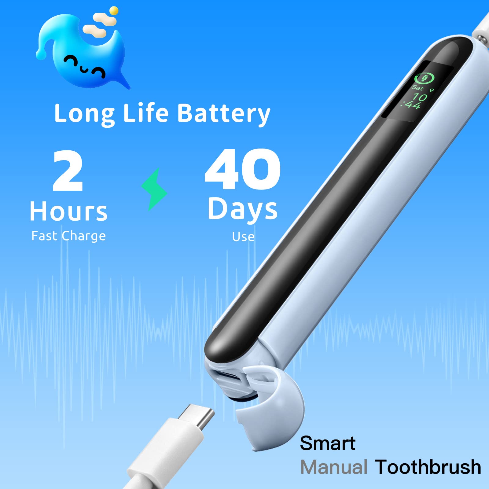 evowera Smart Manual Toothbrush for Kids, Uncleaned Area & Pressure Reminder, Coaching App, Color Display, WiFi Compatible, Soft Bristle, Timer, Message Function, BPA Free, Age 6-9, Blue Toothbrushes