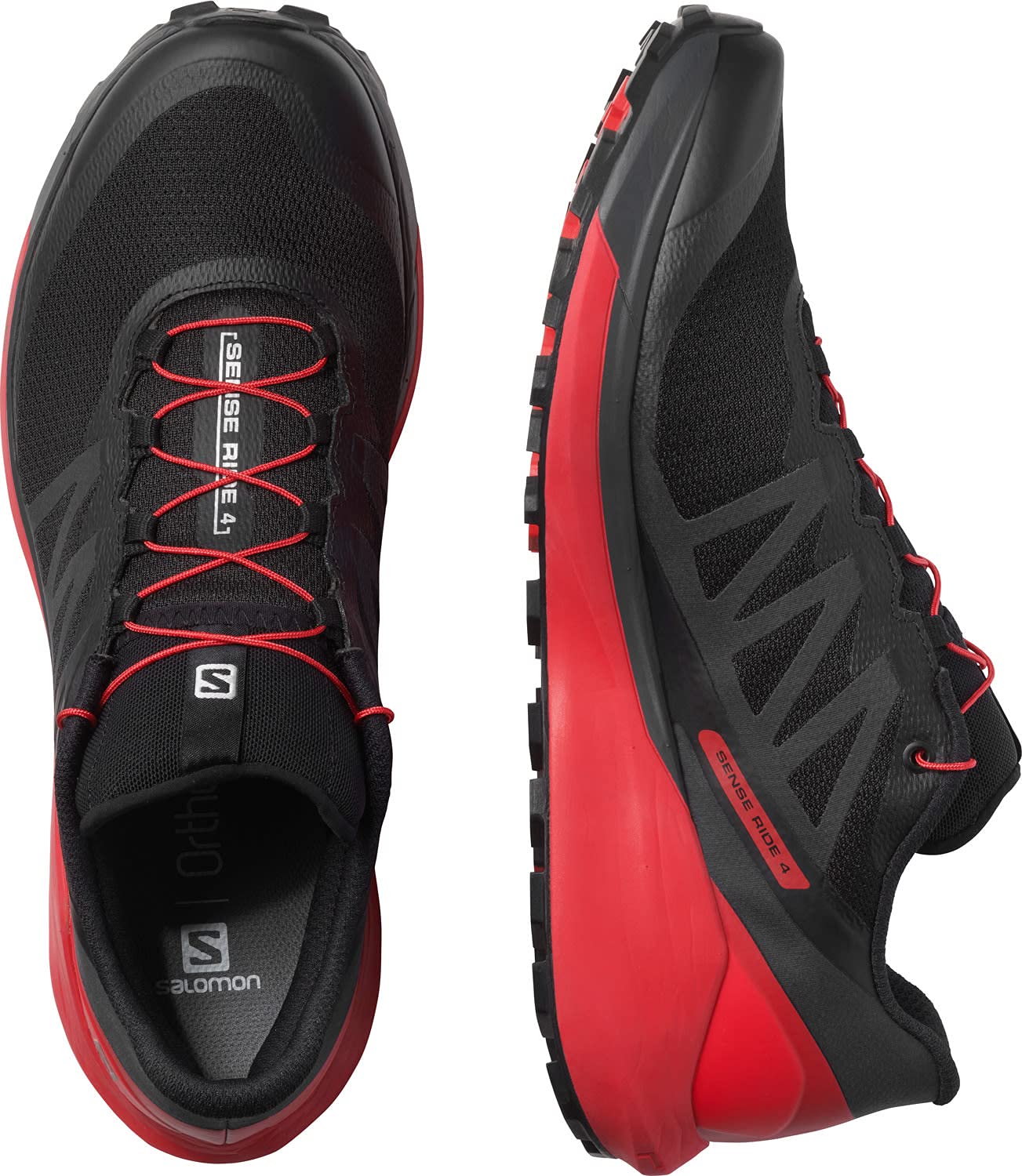 Salomon Sense Ride 4 Trail Running Shoes for Men, Black/Goji Berry/Phantom, 7