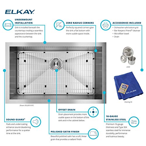 Elkay Crosstown 16 Gauge Stainless Steel, 30-1/2" x 18-1/2" x 10" Single Bowl Undermount Sink Kit