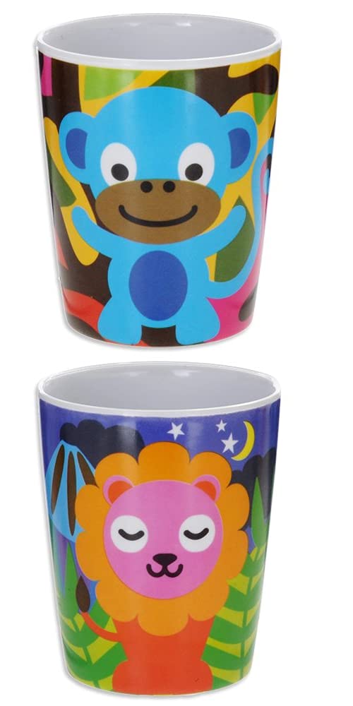 French Bull 4pc Toddler Kids Feeding Melamine Tableware Flatware BPA Free Dishwasher Safe, Durable Plate, Cup, Bowl, Divided Tray Dinnerware Set, 4 Count (Pack of 1), Jungle