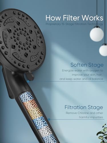 Cobbe Filtered Shower Head with handheld, High Pressure 7-mode Showerhead Hose, Bracket, Water Softener Filters Beads for Hard Remove Chlorine and Harmful Substance, Black, U.S. Patents