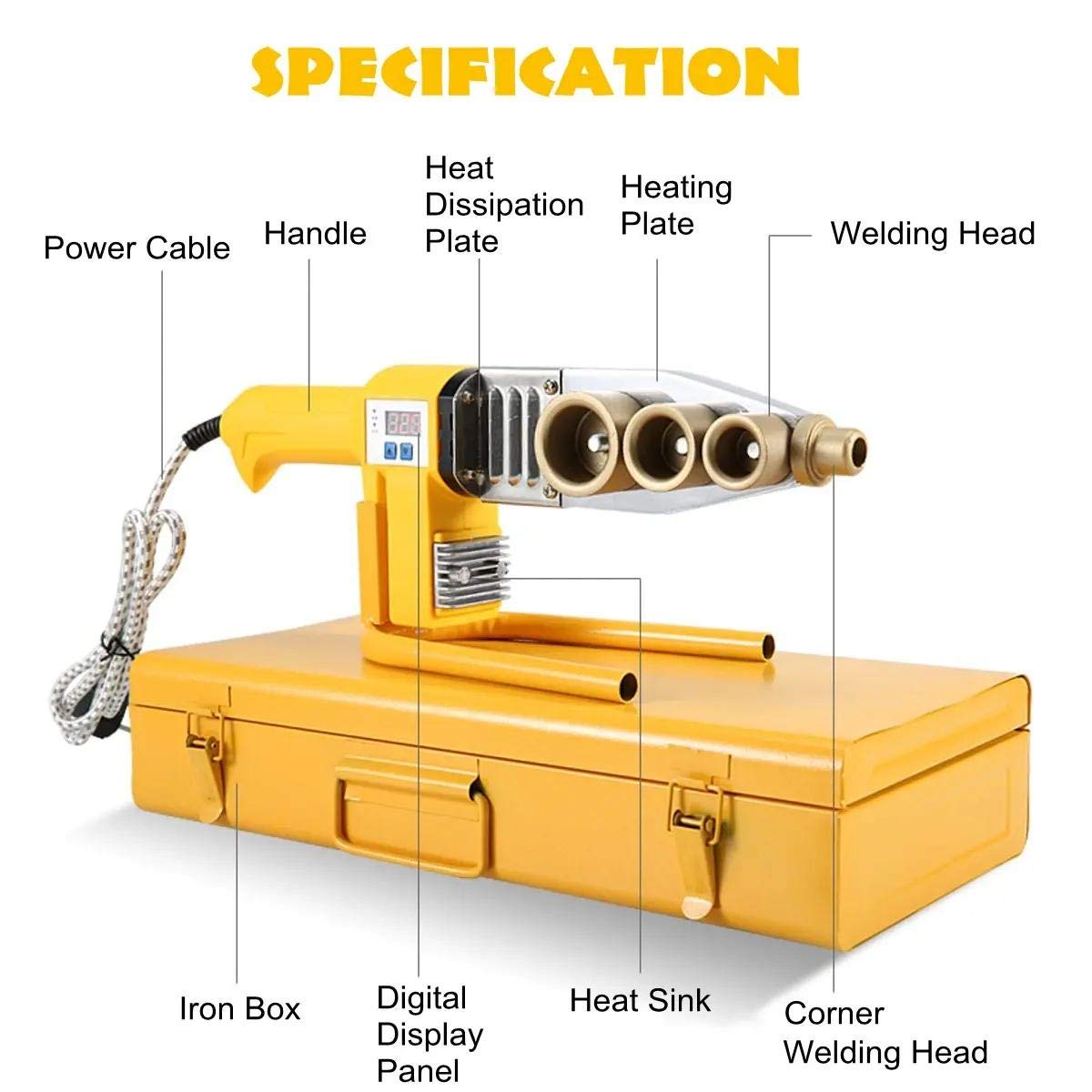 Full Automatic PPR Pipe Welder 220V Digital Temperature Controlled Water Pipe Welding Machine Electric Heating Hot Melt Tools Kit for PP PE PVC Tube,800w
