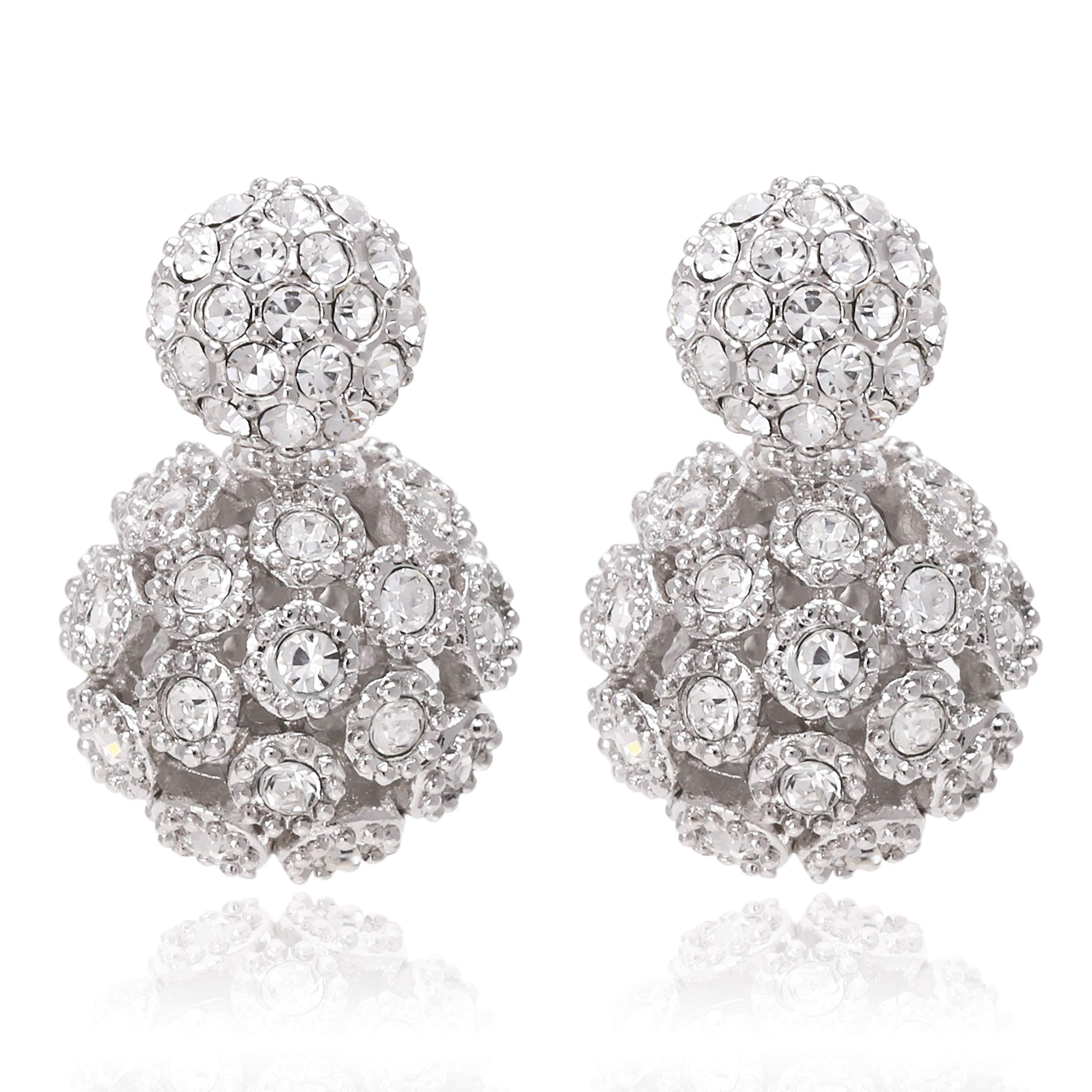 Circle Stud Front and Hollow Design Ball Back, Double Side Crystal Earrings