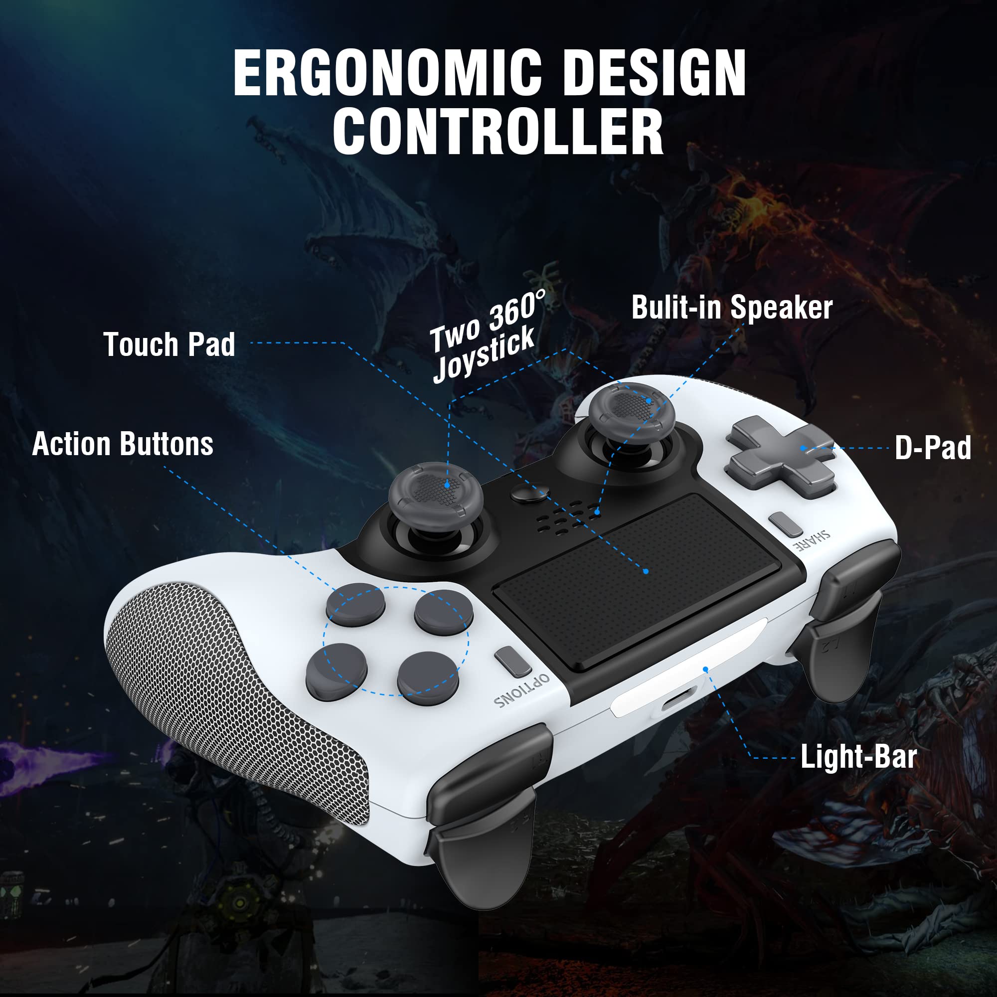Controller for ps4 Wireless Remote Controller Compatible with PS4/Slim/Pro Console New Model Control Joystick (RED)