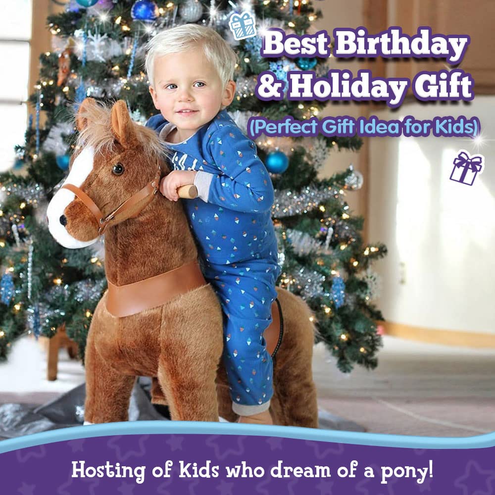 PonyCycle Riding Horse Toy with Brake, Sound Mechanical Pony Classic Model U Brown Giddy up Pony Plush Walking Animal Size 3 for Age 3-5 Years - Ux324