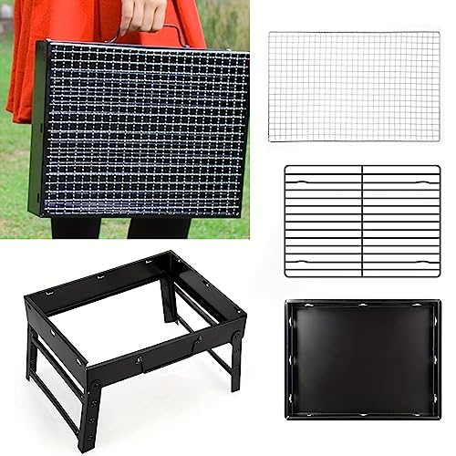 HOSEMN 2023 NEW Portable Folding Charcoal Grills, Stainless Steel Grill Table, Easy Portability For for Outdoor Cooking, Barbecue Camping, Beach BBQ, Picnic Backyard - Black (17"x11.4"x9.4")